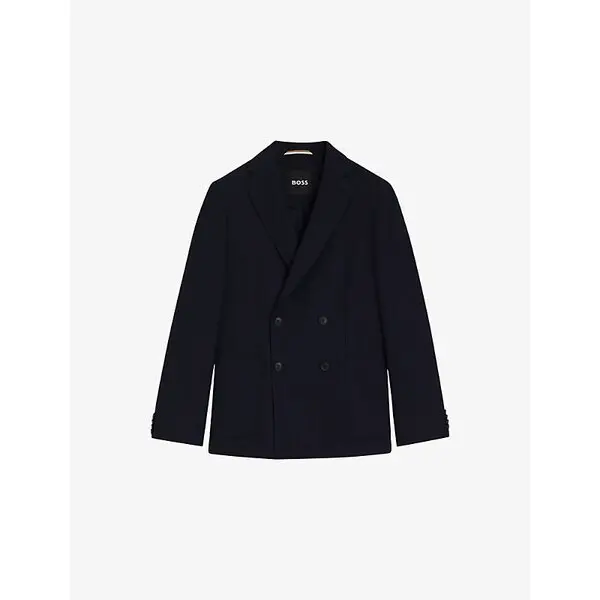 Hugo Boss Double-breasted Notched-lapel Cotton-wool Blend Blazer