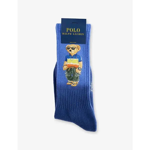 Ralph Lauren Bear-print Dip-dye Stretch-cotton Crew Socks - Blue