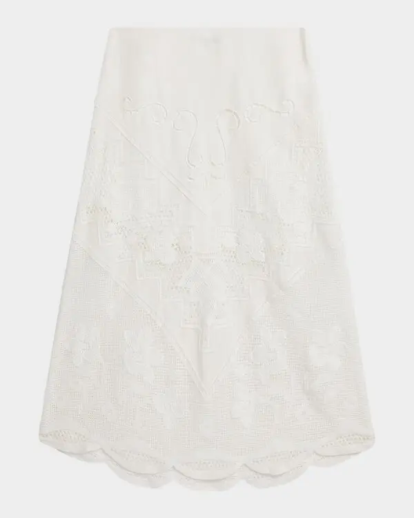 Kobi Halperin Lorelei Lace-inset Linen Midi Skirt