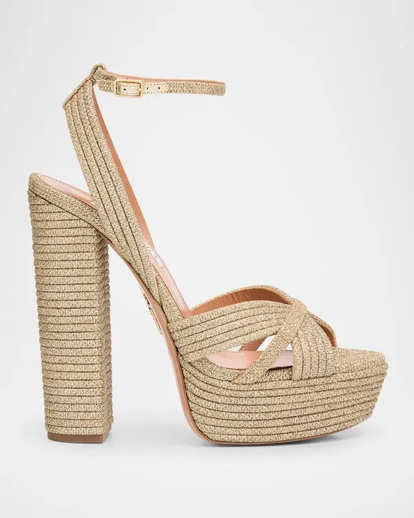 AQUAZZURA Sundance Lurex Platform Sandals - Platino