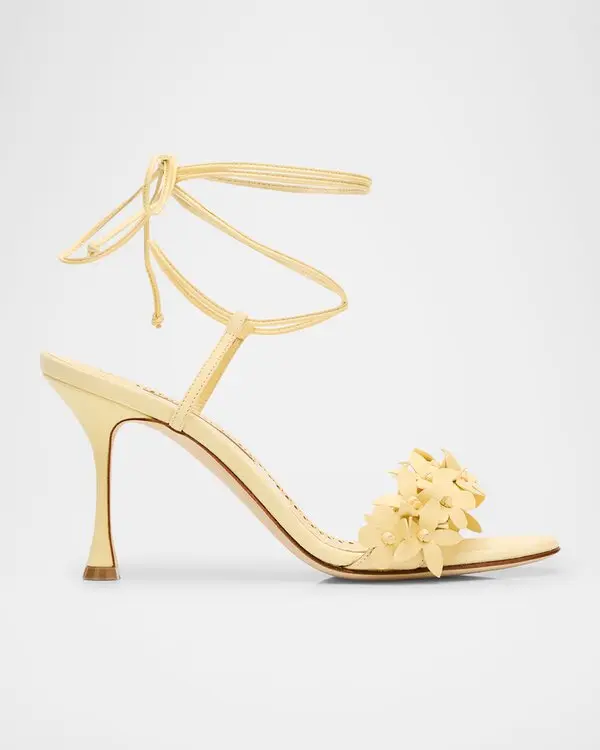 Manolo Blahnik Anista Suede Ankle-wrap Sandals - Light Yellow