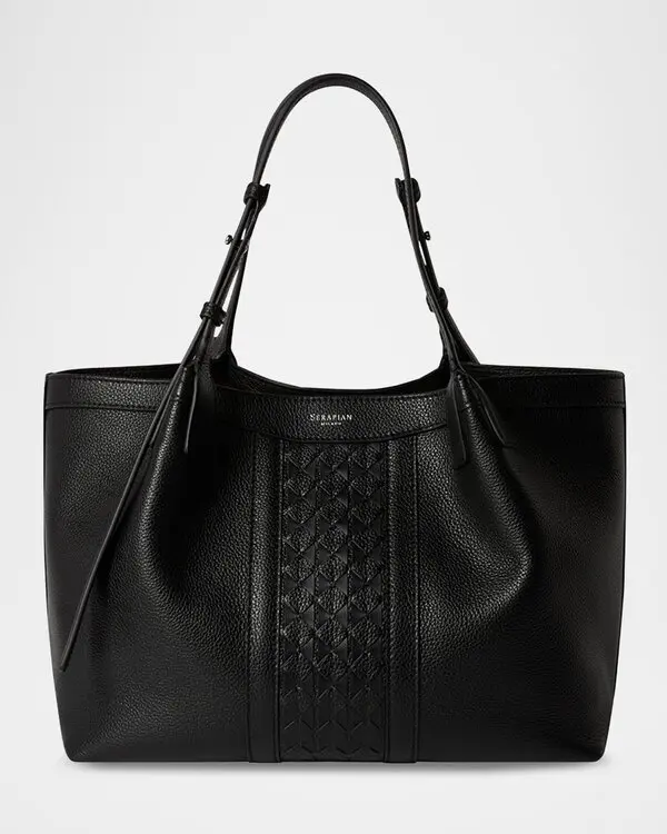 SERAPIAN Small Secret Mosaic Leather Tote Bag - Black