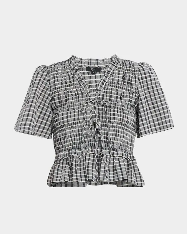 Rails Portia Check Tie-front Top - Ash Seersucker