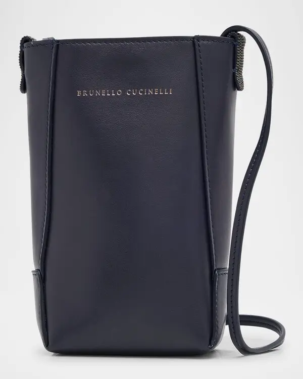 Brunello Cucinelli Leather Phone Crossbody Bag - Night Sky