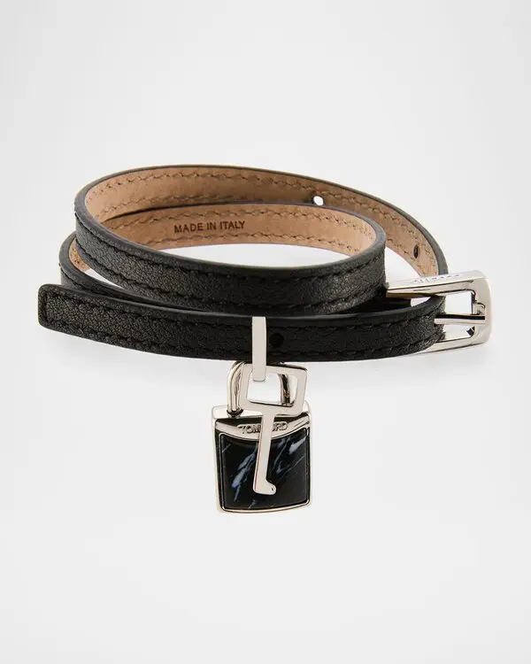 TOM FORD Stone Lock Leather Wrap Bracelet