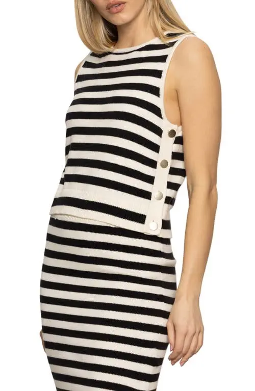 Sanctuary Striped Sweater Tank With Button Detailing - Natural/ Black