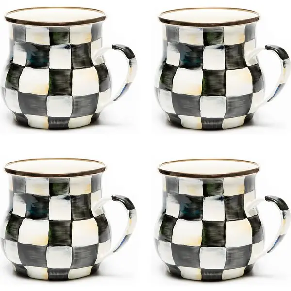 MACKENZIE-CHILDS Courtly Check Set Of 4 Enameled Steel Mugs