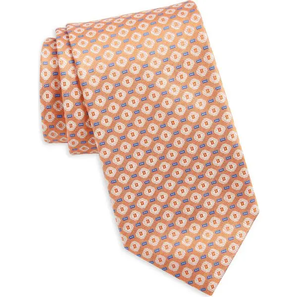 Canali Neat Medallion Silk Tie - Orange