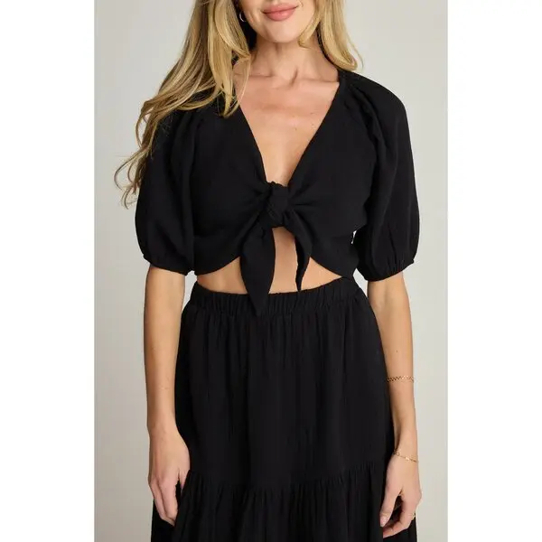 SUNDAY RITUAL Tie Front Crop Top