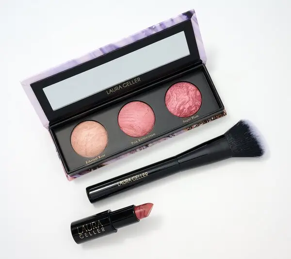 Laura Geller Beauty Blush Palette, Lipstick, And Brush 3-piece Set