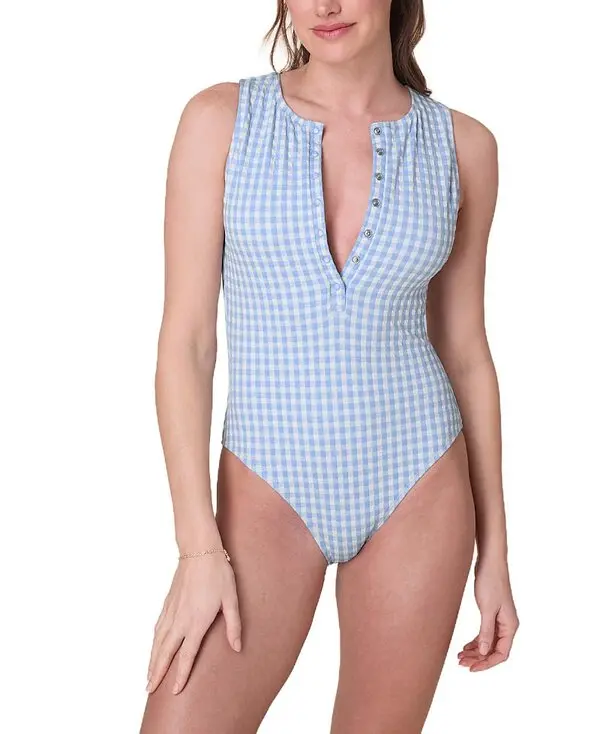 ANDIE Malibu Snap Front One-piece Swimsuit - Sky Gingham