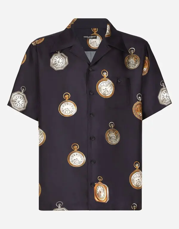 Dolce & Gabbana Silk Twill Hawaiian Shirt With Watch - Print