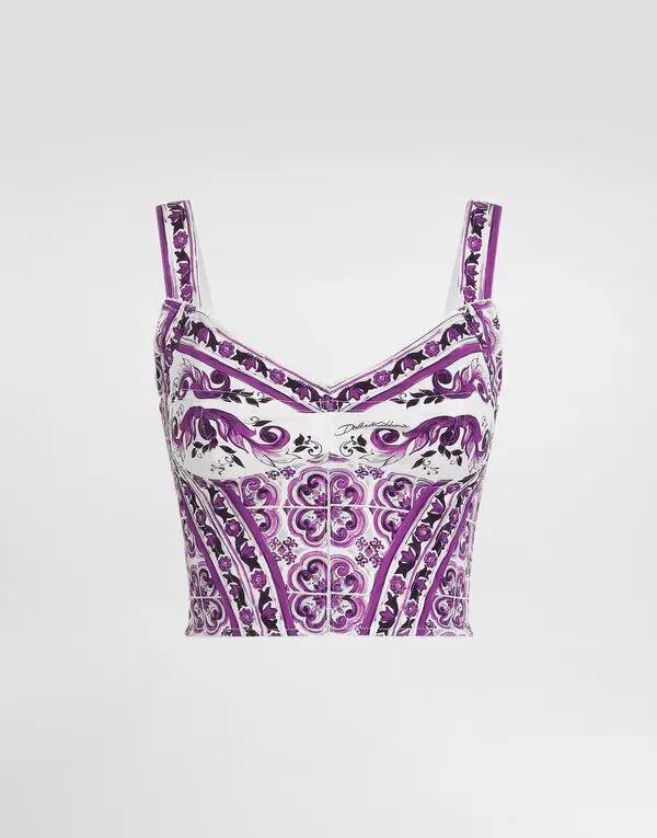 Dolce & Gabbana Majolica-print Charmeuse Bustier Top - Multicolor