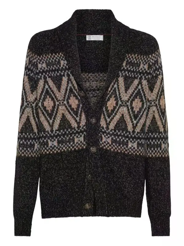 Brunello Cucinelli Shawl-collar Patterned Cardigan - Black