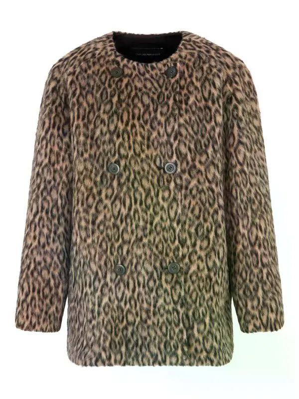 Emporio Armani Leopard Print Double-breasted Coat - Brown