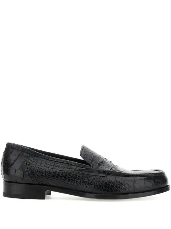 LIDFORT Embossed Crocodile Loafers - Black
