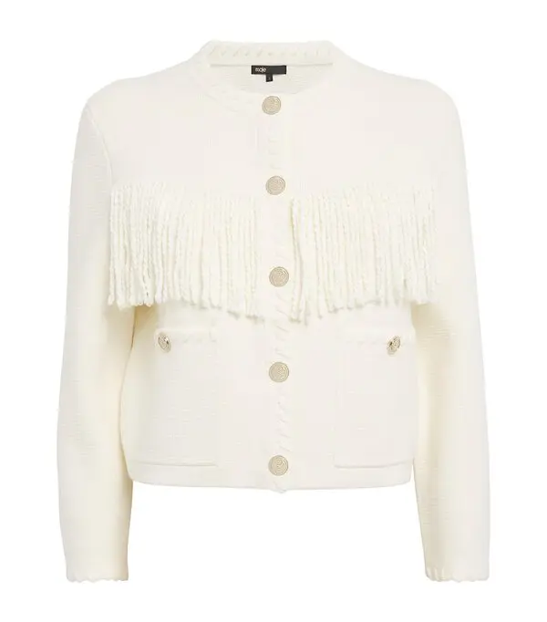 Maje Cotton-blend Fringed Cardigan - White