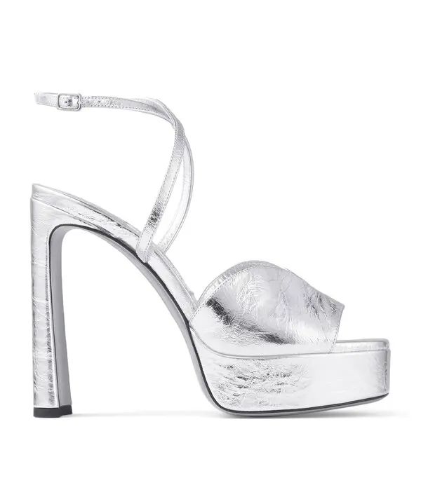 JIMMY CHOO Karli 125 Metallic Lambskin Platform Sandals