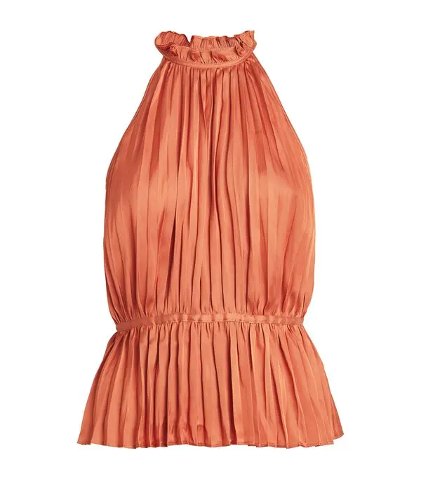 Maje Pleated Halterneck Top - Brown