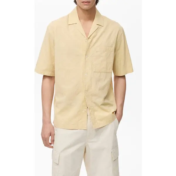 Mango Floral Embroidered Cotton Camp Shirt - Vanilla