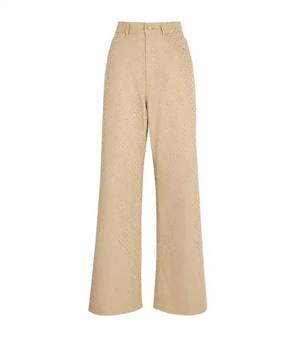 Sandro Cotton Embellished Wide-Leg Jeans In Beige 30% Off