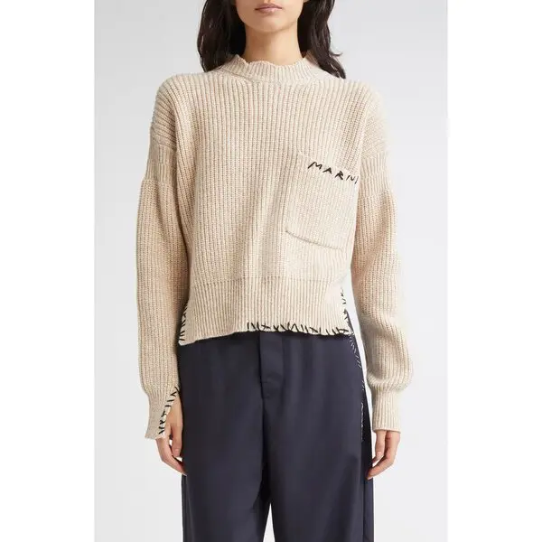 Marni Mending Logo Virgin Wool Mock Neck Sweater - 00w23 Seashell