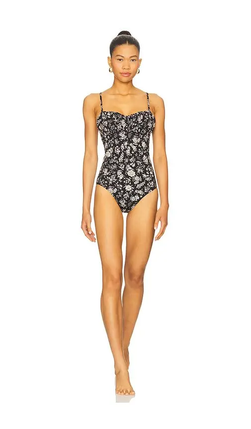 Ulla Johnson Dalila Ruched Maillot One Piece Swimsuit - Midnight Bloom