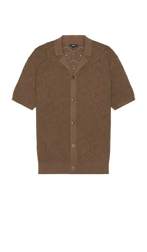 REISS Royce Knit Button Down Shirt In Brown - Toffe