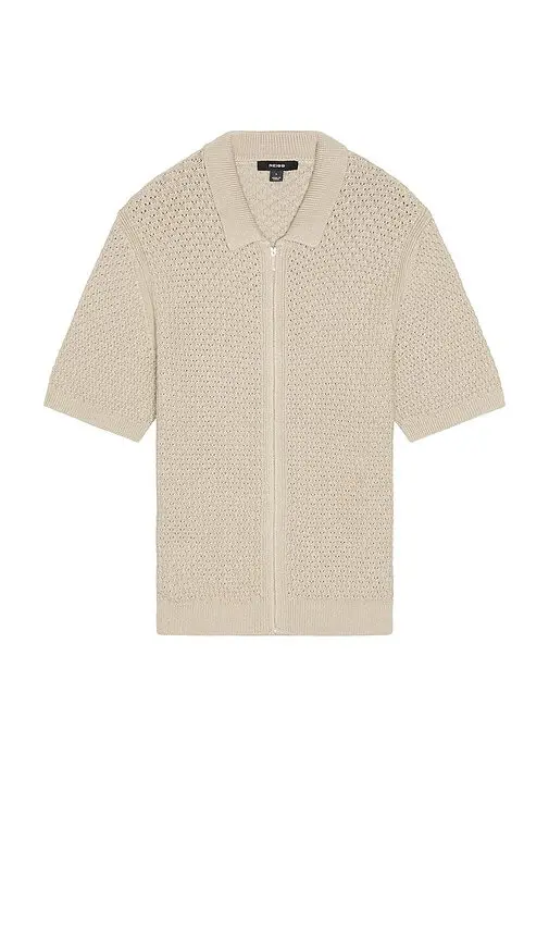 REISS Comet Knit Button Down Shirt In Grey - Stone