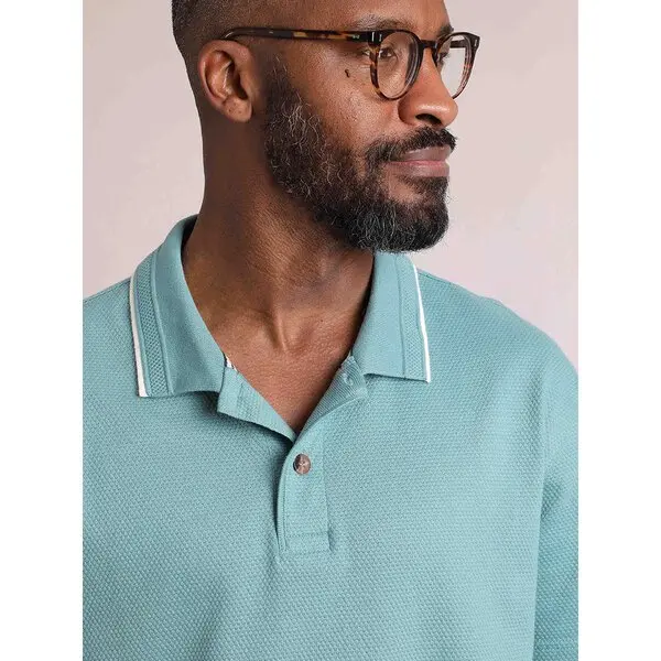 WEIRD FISH Powell Textured Polo Shirt - Mineral Blue