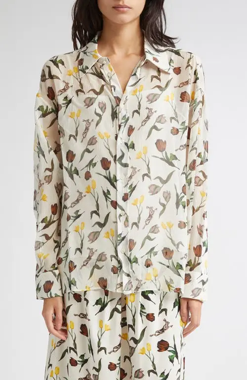 Marni Tulips & Hares Sheer Chiffon Button-up Shirt