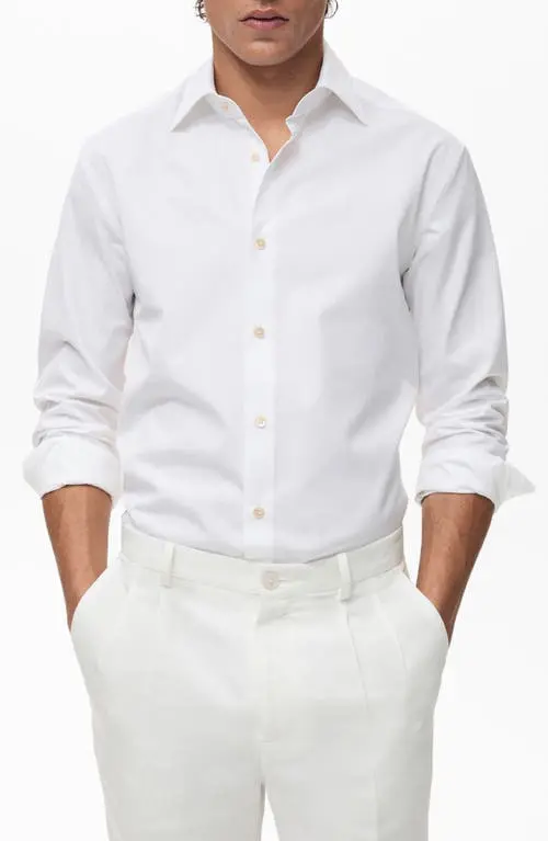 Mango Slim Fit Cotton Button-up Shirt - White