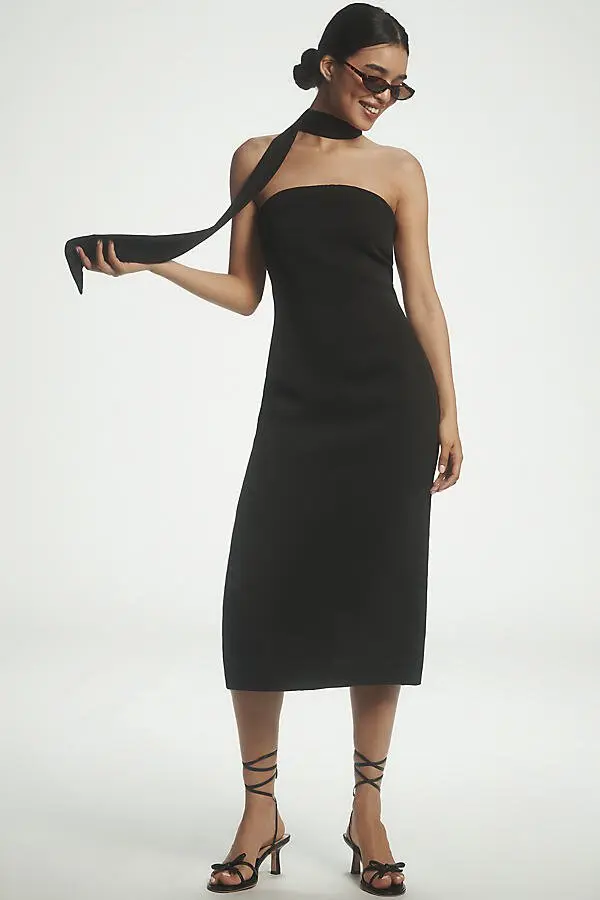 Endless Rose Strapless Scarf Column Midi Dress - Black