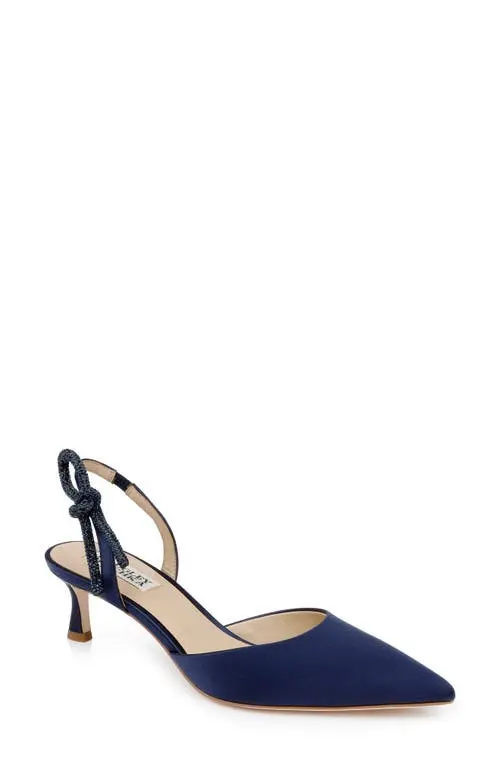 Badgley Mischka Gentry Slingback Kitten Heel Pumps - Midnight Satin
