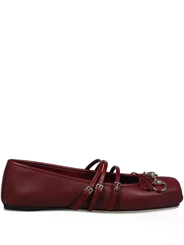 Gucci Horsebit Bow-detail Leather Ballet Flats - Red