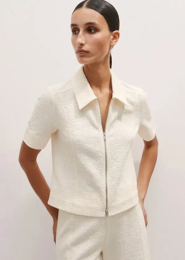 ME+EM Textured Ponte Zip-up Top