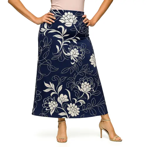 24SEVEN COMFORT APPAREL Maternity A-line Maxi Skirt - Blue Multi