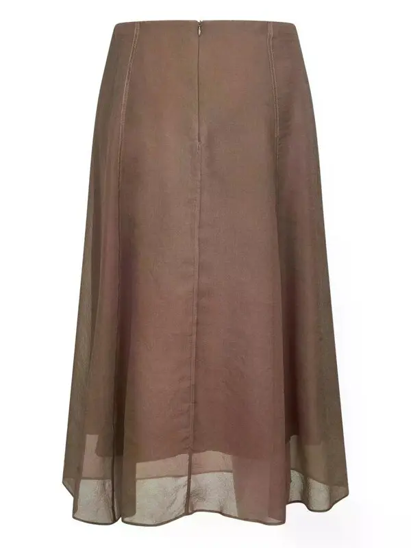Brunello Cucinelli Stitching-detail A-line Midi Skirt - Brown