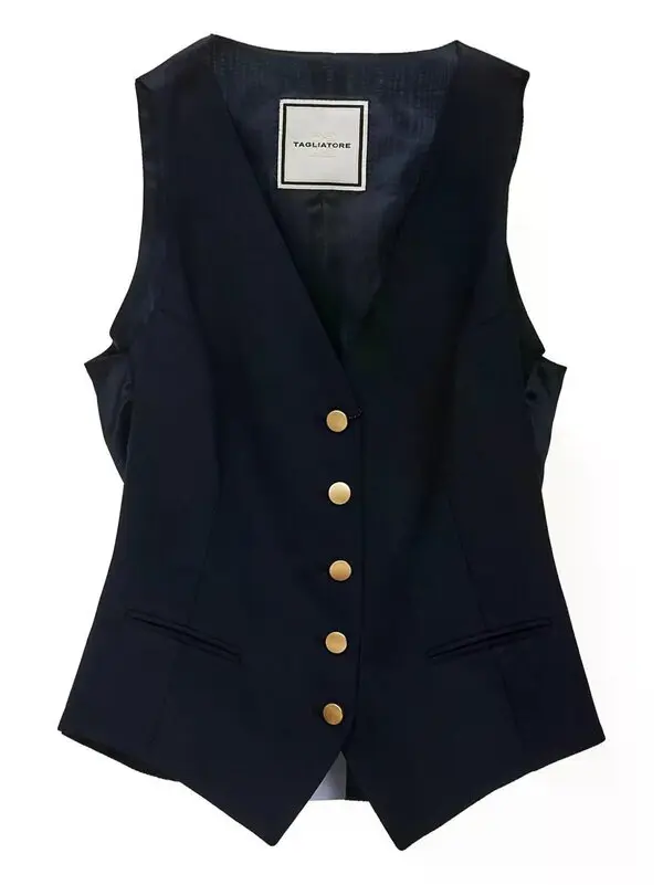 Tagliatore Gold-button Sleeveless Waistcoat - Black