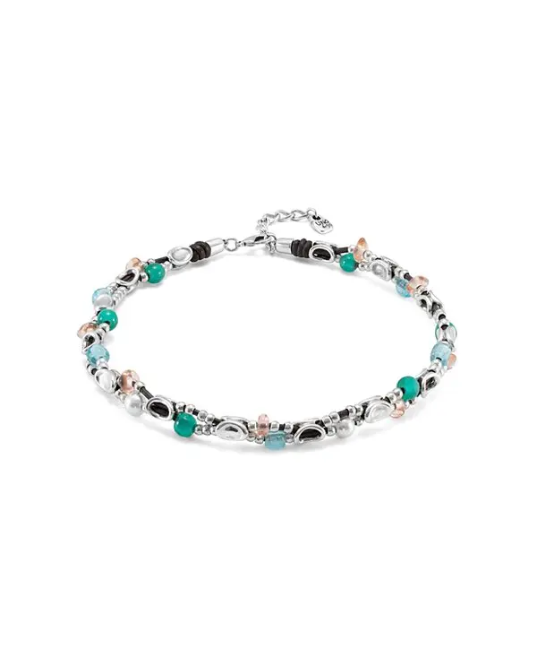 UNODE50 Short Necklace With Sterling Silver-plated Links - Silver/green And Black