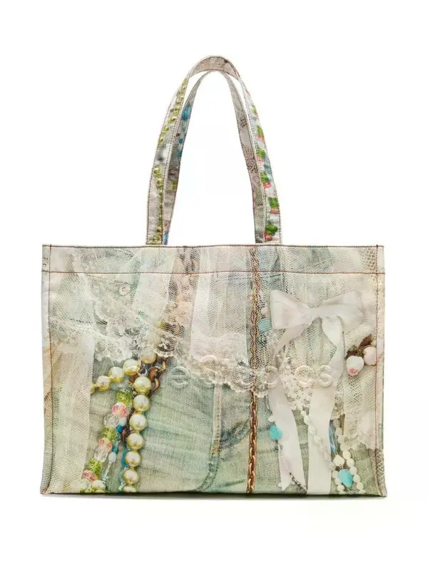 Acne Studios Lace-trimmed Printed Tote Bag - Green