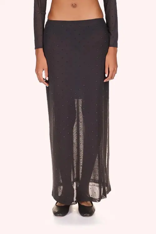 Anna Sui Rhinestone Mesh Skirt - Black