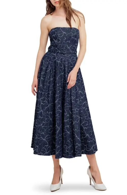 FREEMARKET Printed Strapless Belted Midi Dress