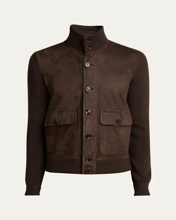 TOM FORD Suede And Ribbed Merino Wool Jacket
