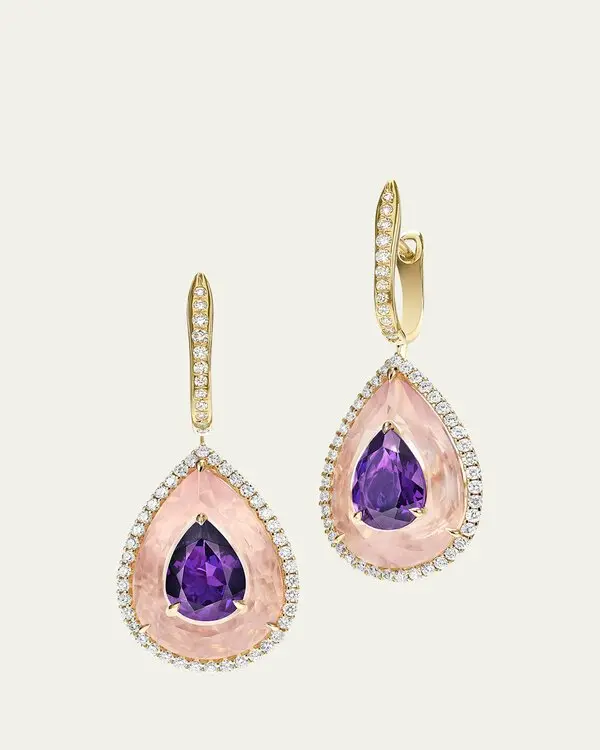 BOGHOSSIAN 18k Rose Gold Shine Earrings With Amethyst, Quartz And Diamonds