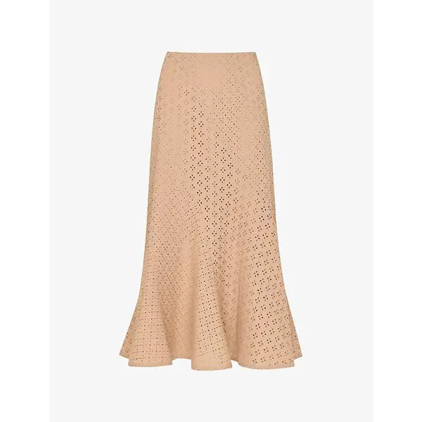Whistles Broderie Fluted-hem Cotton Midi Skirt