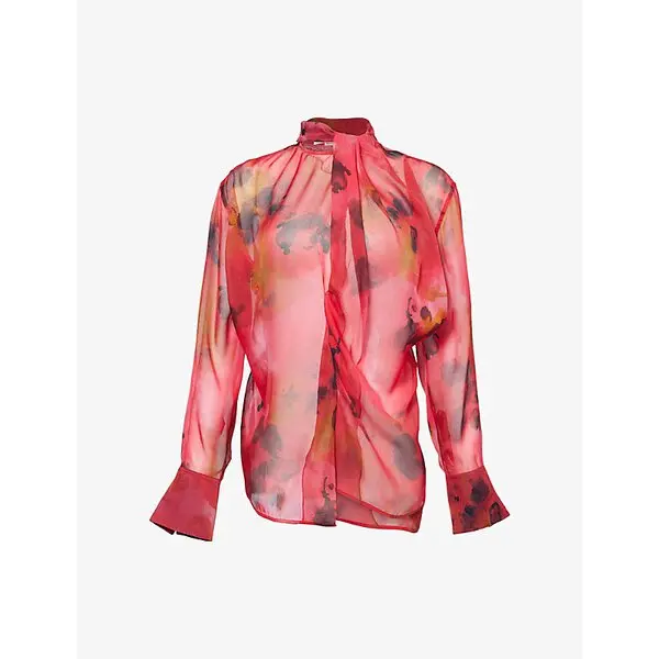 Victoria Beckham Abstract-print Draped Silk Blouse - Raspberry