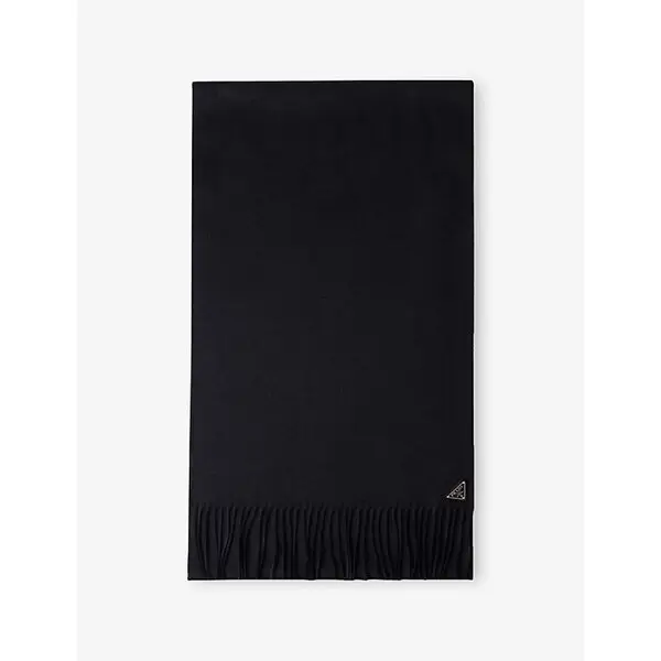 Prada Triangle-logo Silk-cashmere Scarf - Black