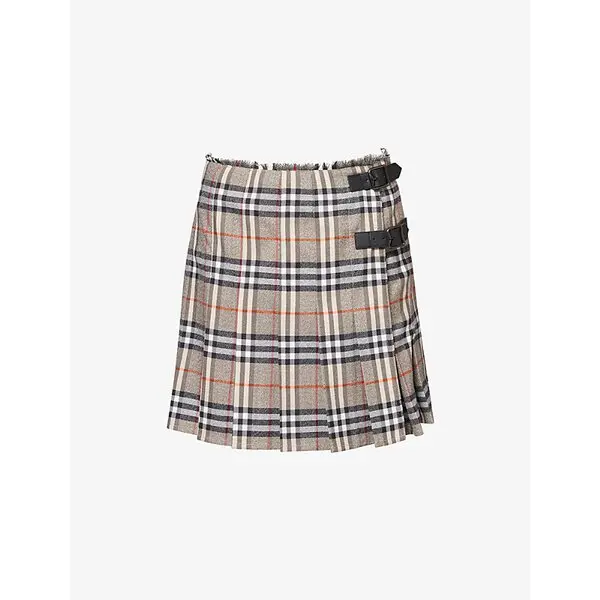 Burberry Check-print Pleated Wool Mini Skirt