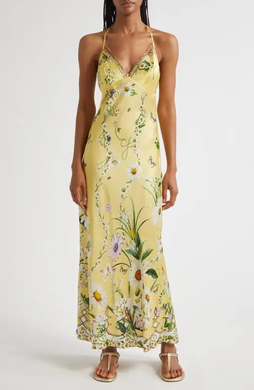 Camilla Chain Detail Bias Cut Silk Charmeuse Slipdress
